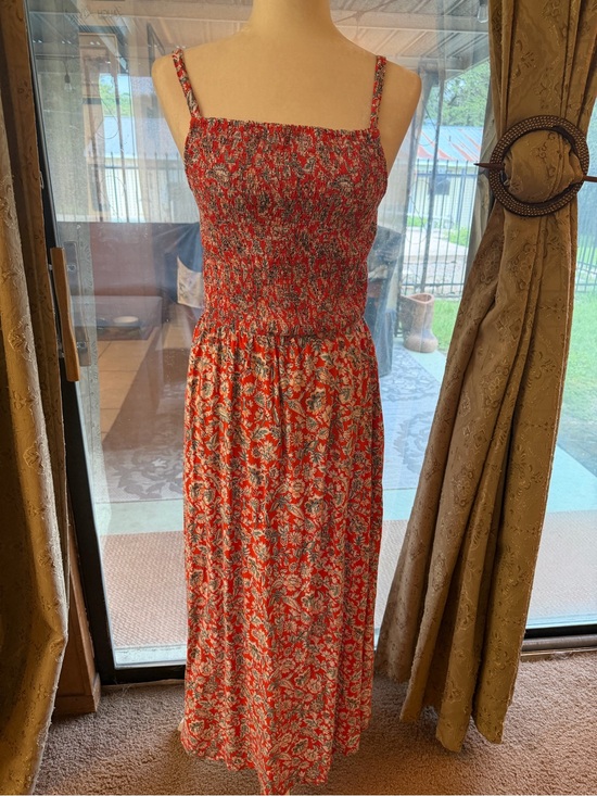 Old Navy | Dresses | Old Navy Red Floral Smocked Maxi Dress | Poshmark